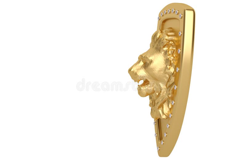Low Poly Style Golden Lion Head with Shield. 3D Illustration. Stock ...