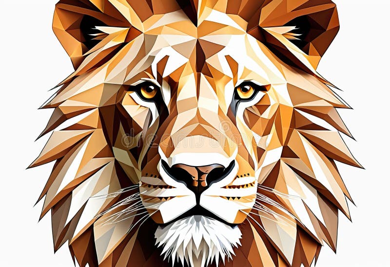 Low-poly Style Head of a Lion, Made of Geometric Triangles, Sharp ...