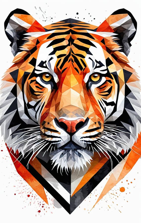 Low-poly Style Head of a Tiger, Made of Geometric Triangles, Sharp ...