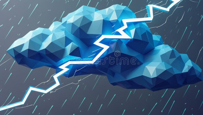 Low Poly Stormy Weather Illustration with Cloud Lightning and Rain ...
