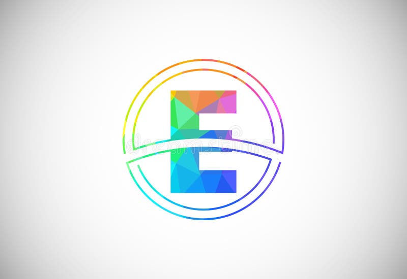 Low Poly Style Letter E with a Circle Frame. Graphic Alphabet Symbol ...