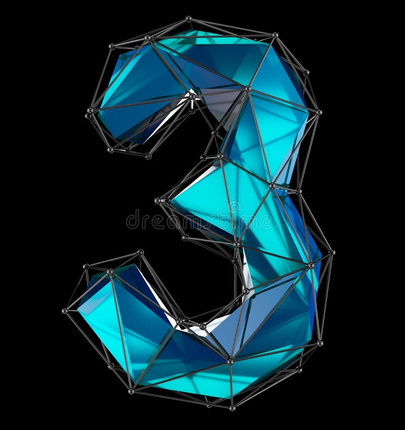 Low Poly Style Number 3. Blue Color Isolated on Black Background Stock ...