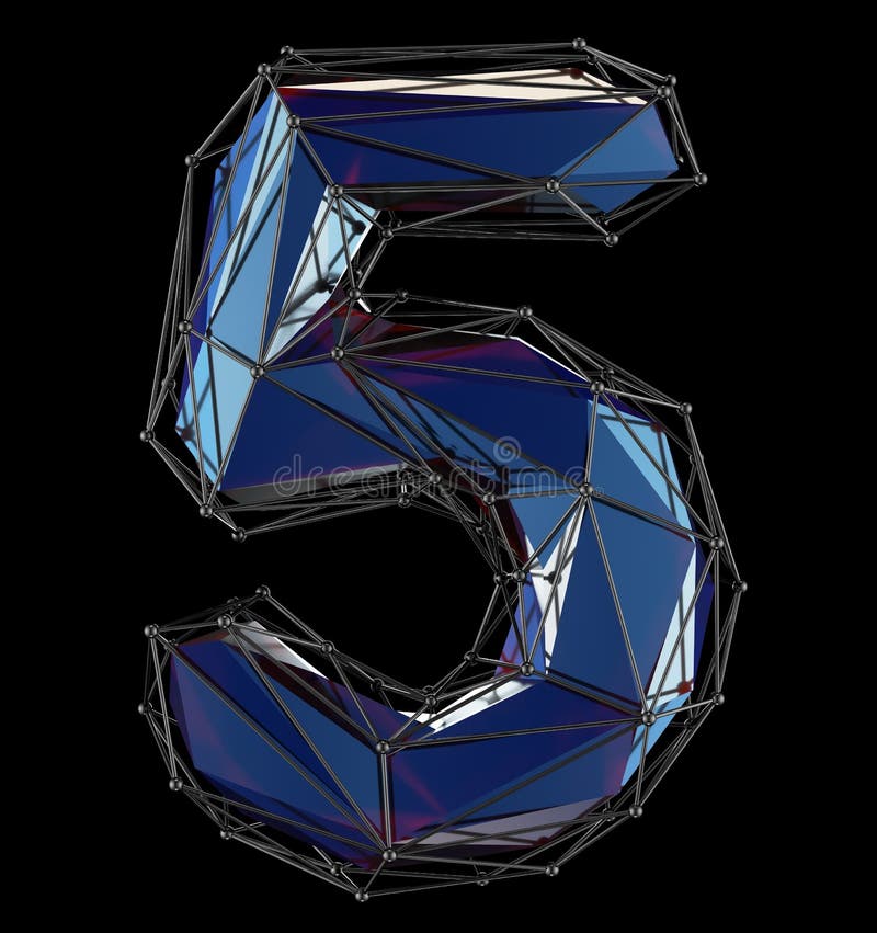 Low Poly Style Number 5. Blue Color Isolated on Black Background Stock ...