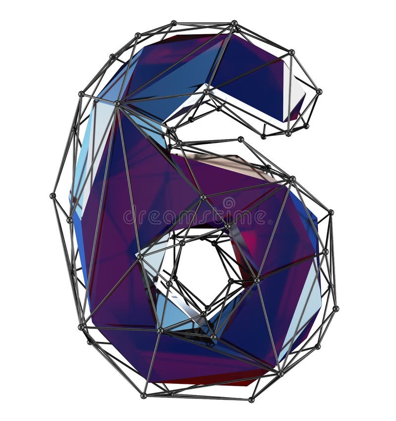 Low Poly Style Number 6. Blue Color Isolated on White Background Stock ...