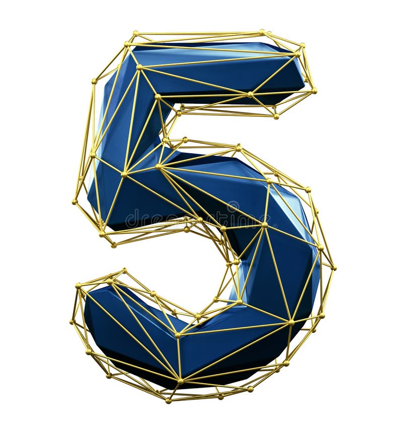 Low Poly Style Number 5. Blue and Gold Color Isolated on White ...