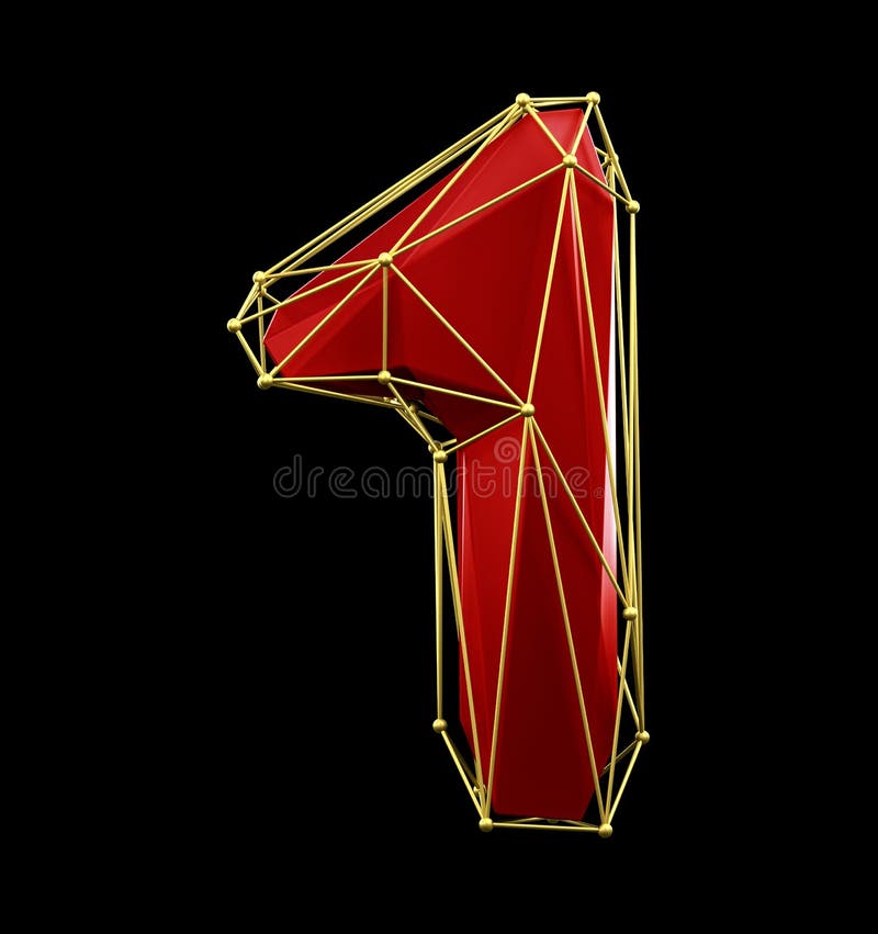 Low Poly Style Number 1. Red and Gold Color Isolated on Black ...