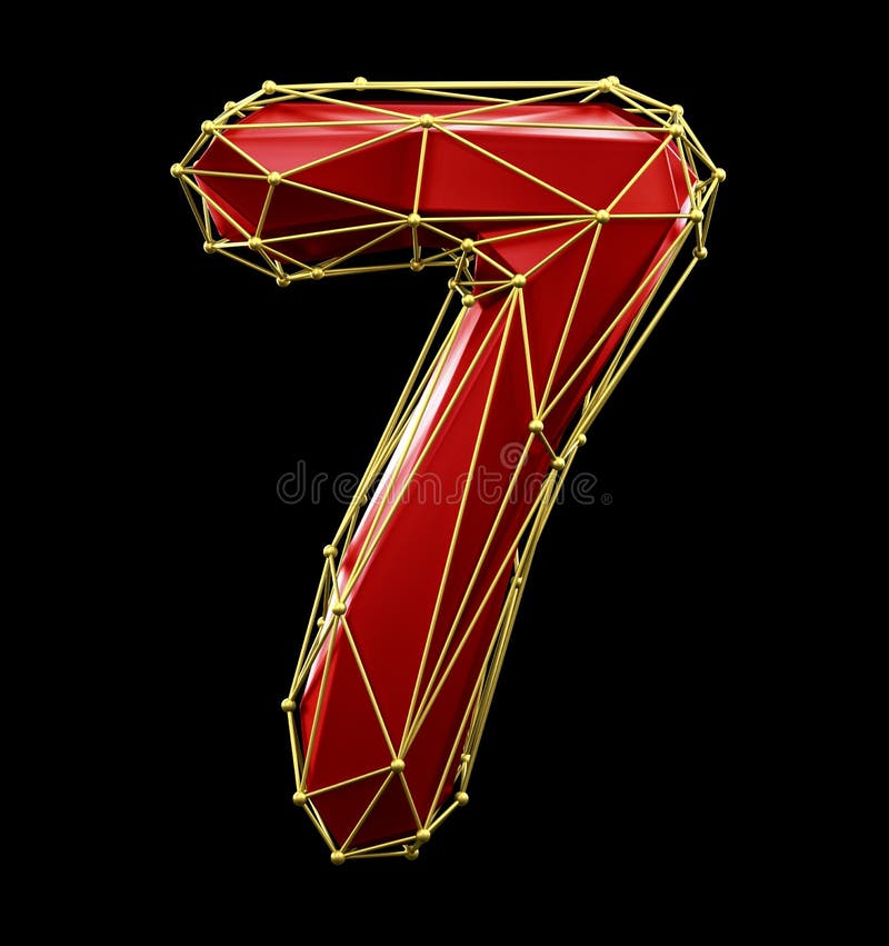 Low Poly Style Number 7. Red and Gold Color Isolated on Black ...