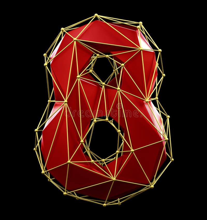 Low Poly Style Number 8. Red and Gold Color Isolated on Black ...