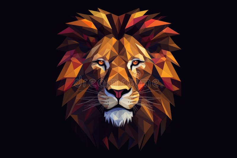 Low Poly Style Portrait of a Lion on a Dark Background. Generative AI ...
