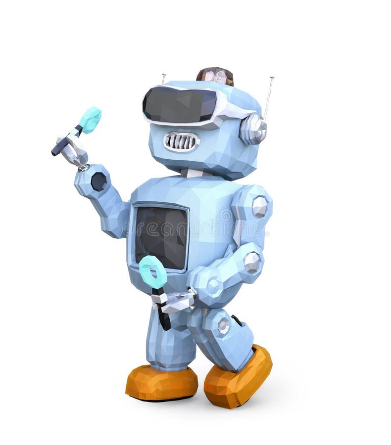 Low Poly Style Retro Robot Wearing VR Headset Isolated on White ...
