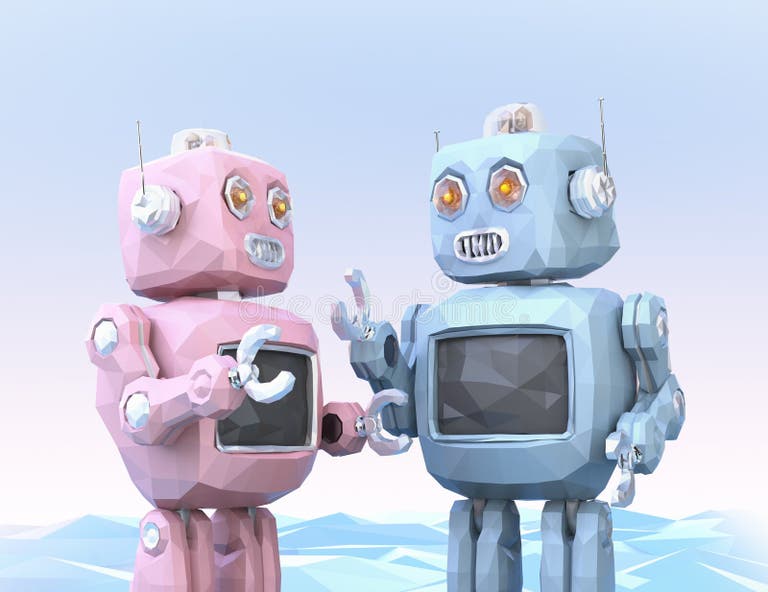 Low Poly Style Robots are Enjoyed Chatting with Each Other Stock ...