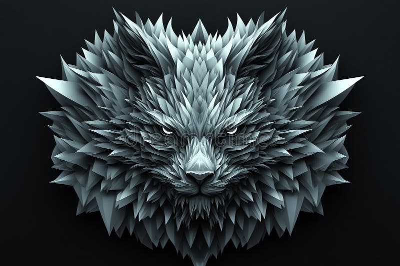 Low-poly Stylized Cat Head, Grey, Dark Background, Geometric, 3D Render ...