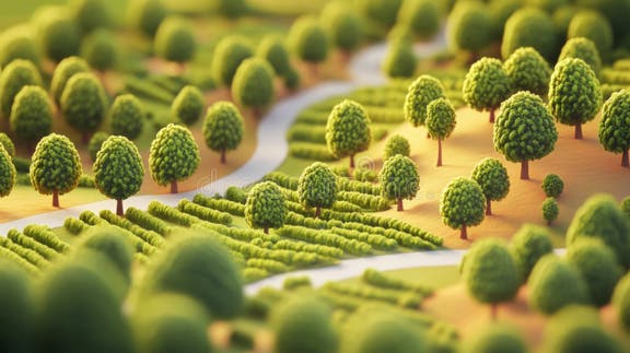 Low Poly Summer Landscape with Winding Path Stock Illustration ...