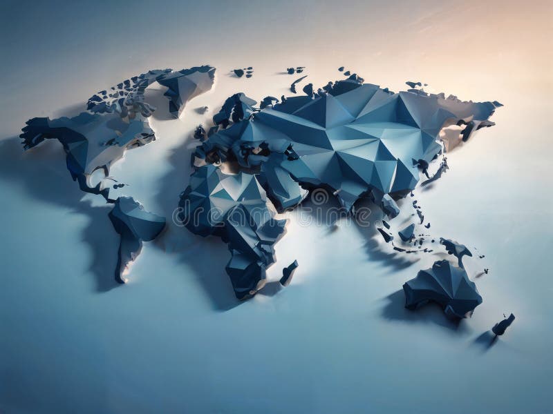 Low Poly Three Dimensional Bass Relief World Map Stock Illustration ...