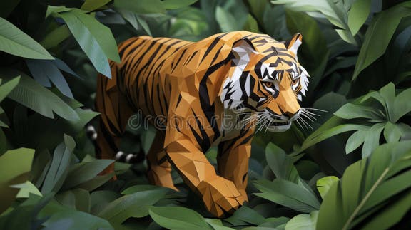 Low Poly Tiger in Lush Green Jungle Stock Illustration - Illustration ...