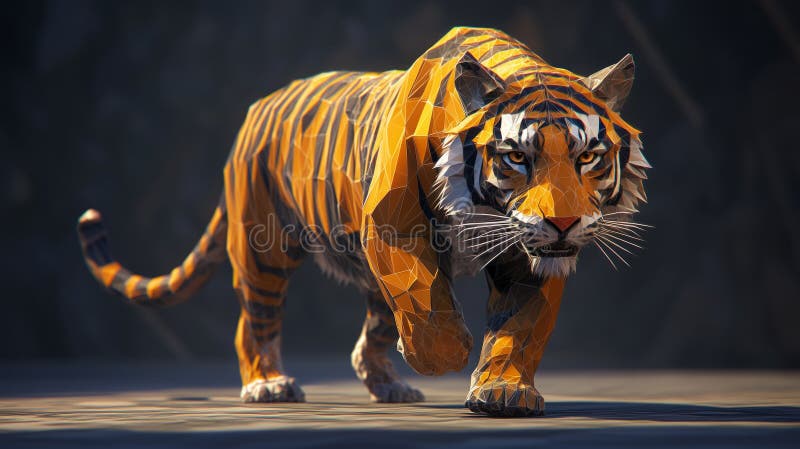 Low Poly Tiger Walking on a Stylized Surface in an Isometric View ...