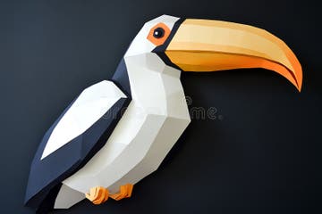 Low-poly Toucan Papercraft Model on Black Background Stock Illustration ...