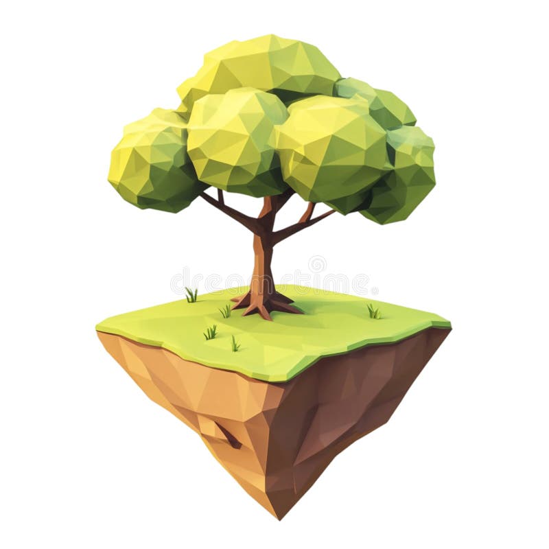 Low Poly Tree on a Floating Island Digital Art Nature Scene Stock Image ...