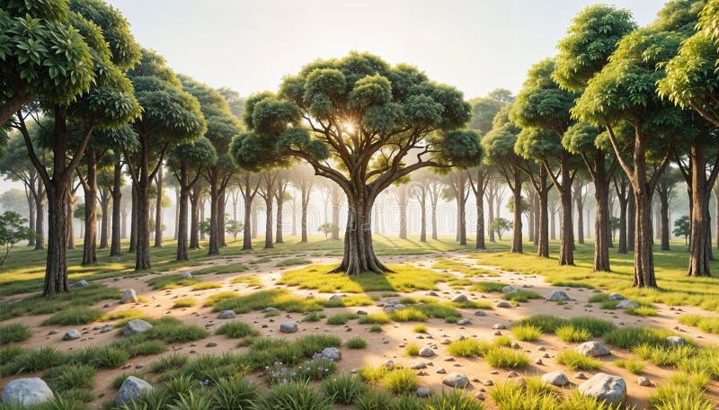 Low Poly Tree in a Peaceful Forest Clearing Stock Illustration ...