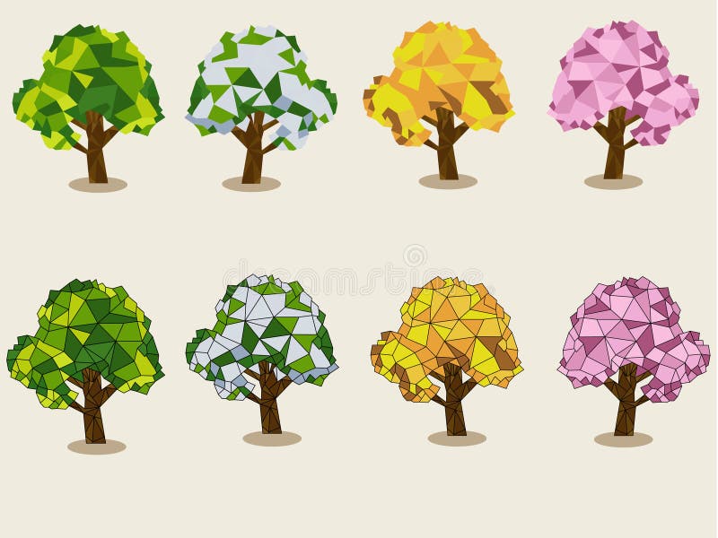 Low Poly Tree 4 Seasons Color Vector Pack. Stock Vector - Illustration ...