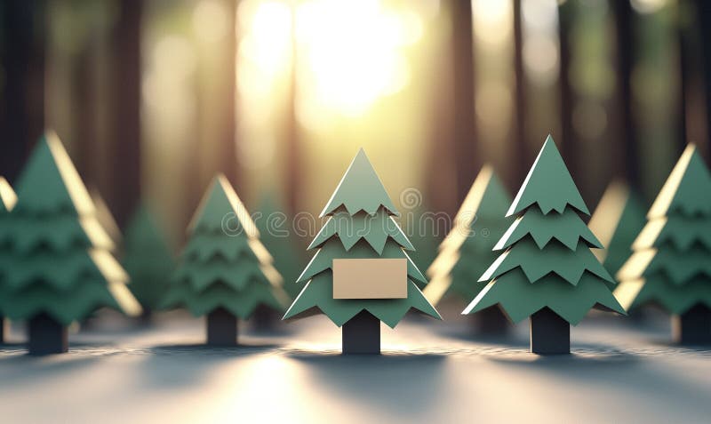 Low Poly Trees in Forest with Blank Sign at Sunset, Ideal for ...