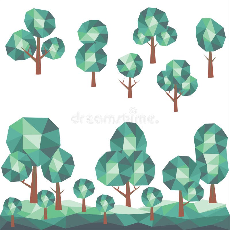 Low Poly Trees with Polygon Green Landscape Stock Vector - Illustration ...