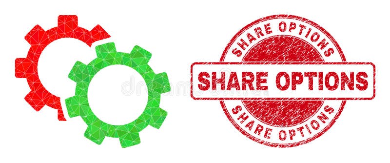 Rubber Share Options Round Stamp and Cogs Triangle Icon Stock Vector ...