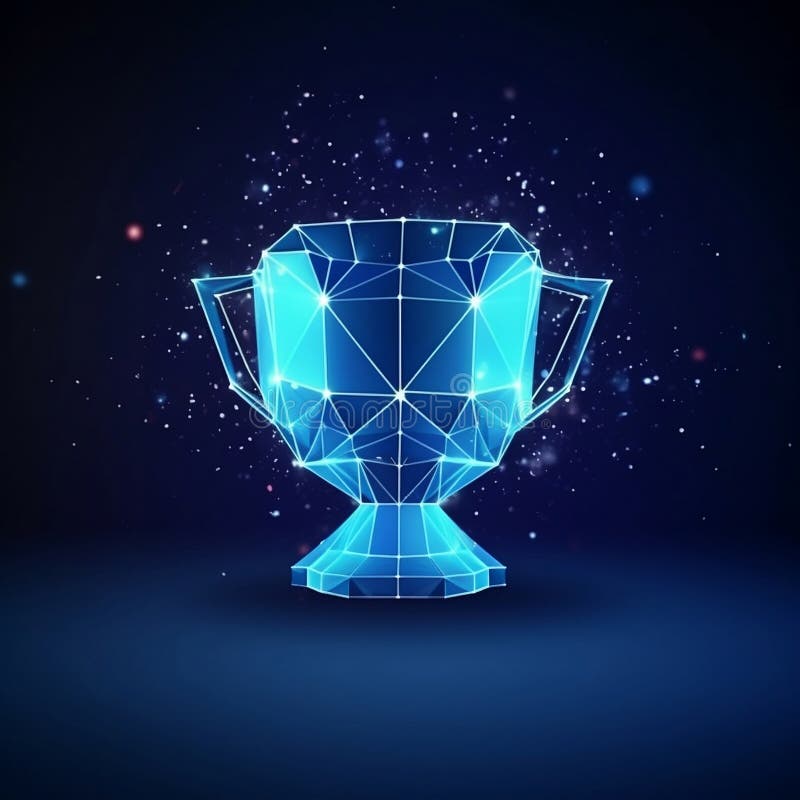 Low Poly Trophy Cup with Blue Network Lines on Geometric Background ...
