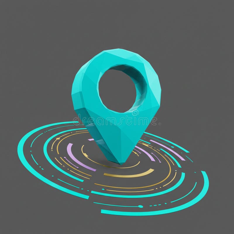 A Low-poly, Turquoise 3D Map Pin Floats Above a Set of Concentric, Multicolored Digital Stock ...