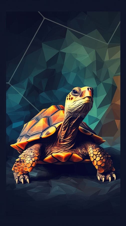 Low Poly Turtle on Dark Background. Generative AI Stock Illustration ...