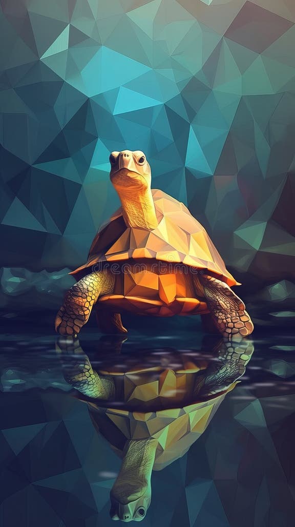 Low Poly Turtle on Dark Background. Generative AI Stock Illustration ...