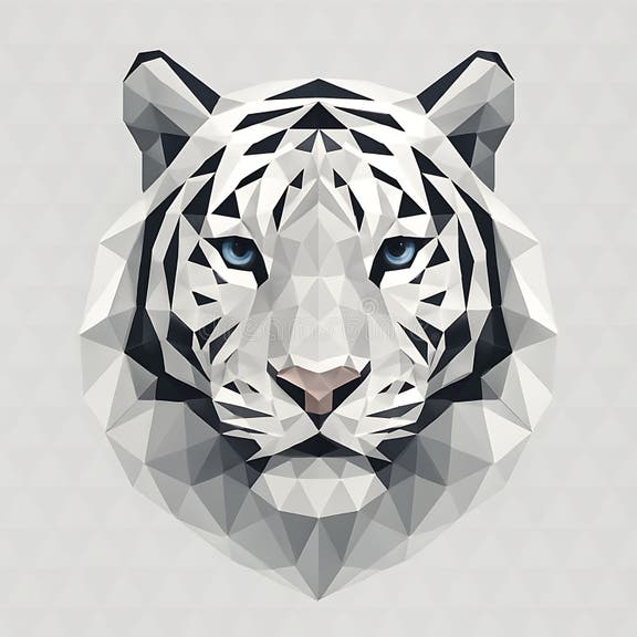 Geometric White Tiger Head in Triangle Polygon Vector Art Stock ...