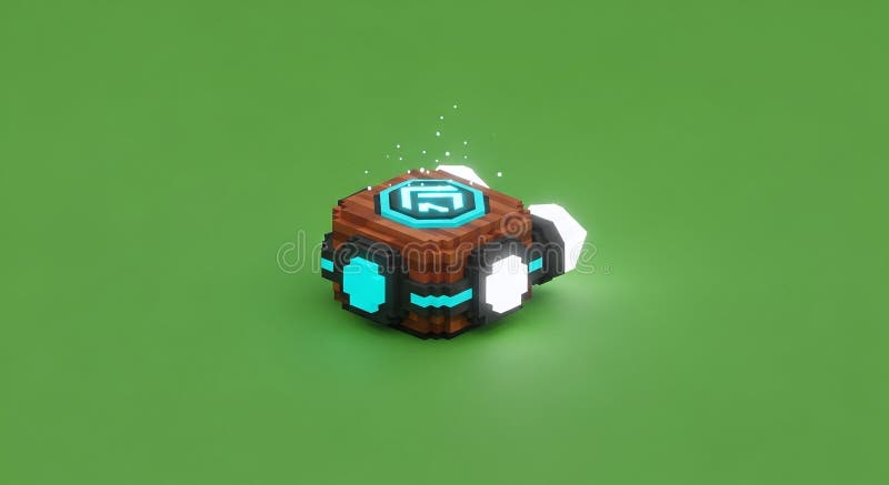 Low-Poly Voxel Treasure Chest with Glowing Elements Stock Illustration ...
