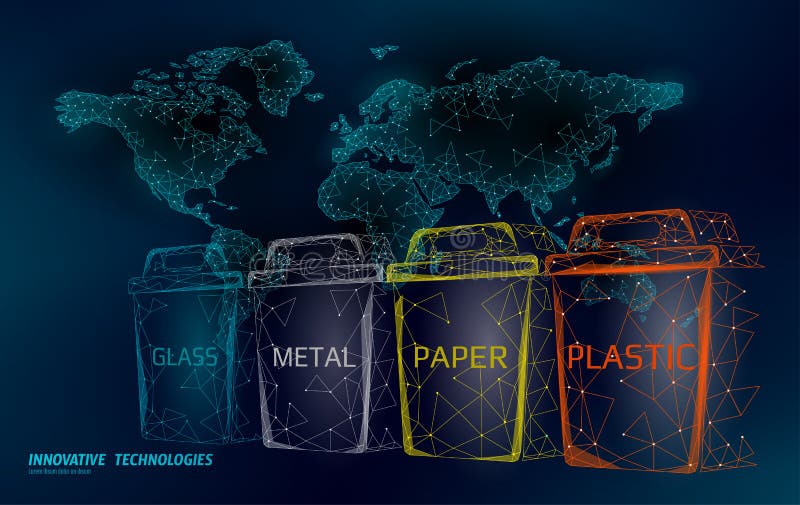 Low Poly Waste Separation World Map Concept. Garbage Recycle Plastic ...