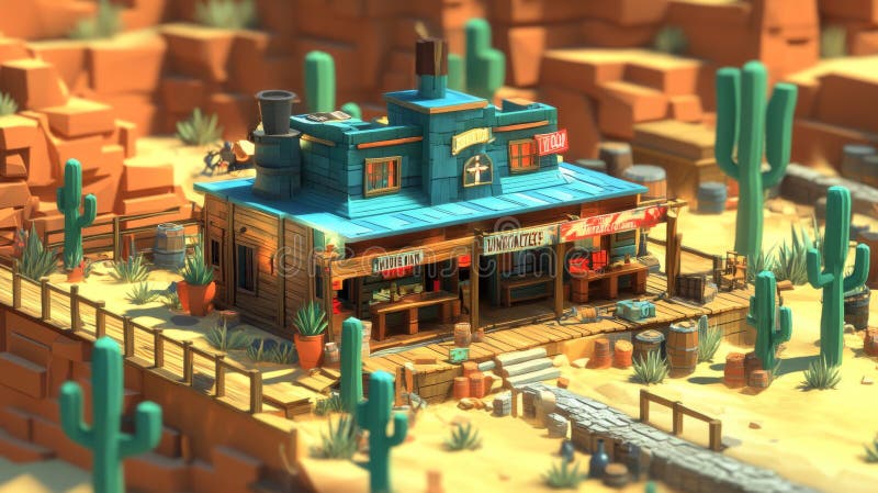 Low Poly Western Saloon in Arid Desert Canyon Stock Illustration ...