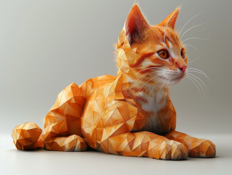 Low Poly with White-outlined Shapes of a Cartoon Sphinx Cat Stock Photo ...