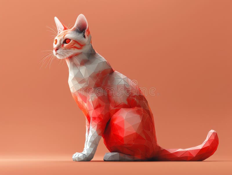 Low Poly with White-outlined Shapes of a Cartoon Sphinx Cat Stock ...