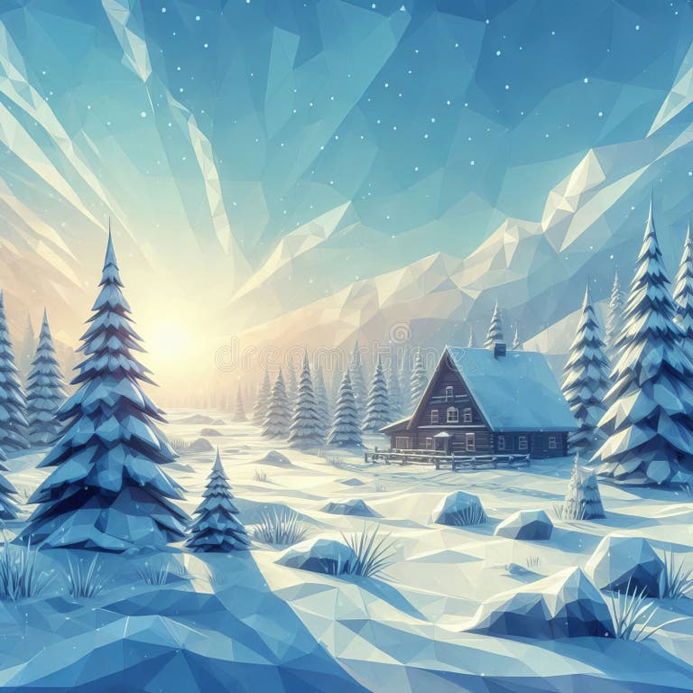 Low Poly Winter Landscape D Render of a Winter Landscape Using a Stock ...
