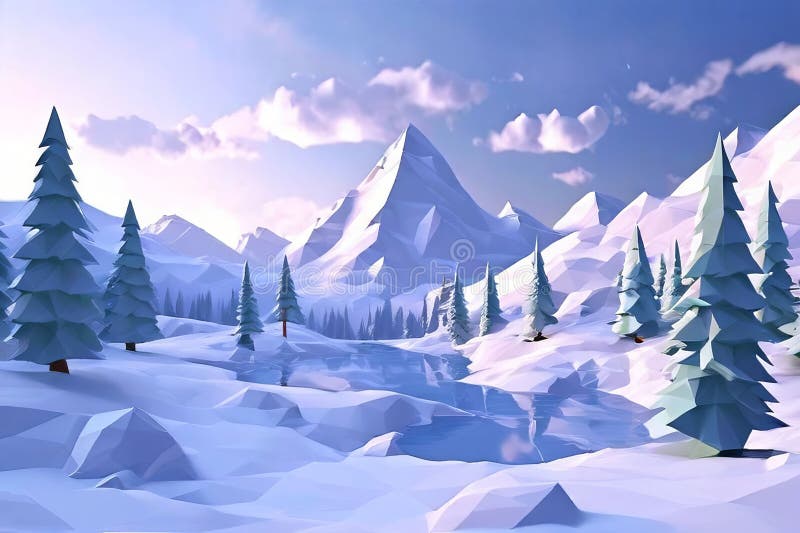Low Poly Winter Landscape D Render of a Winter Landscape Using a Stock ...