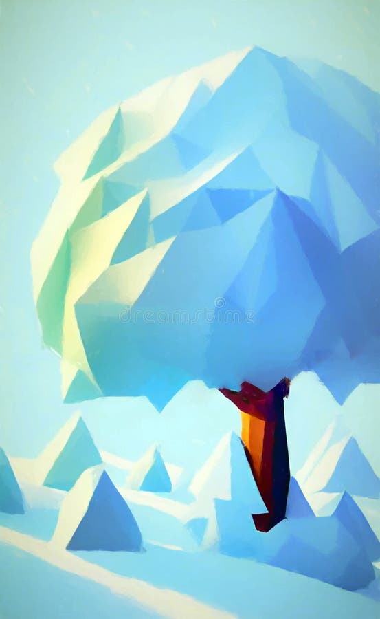 Low Poly Winter Tree - Digital Painting Stock Illustration ...