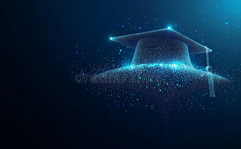 Low Poly Wireframe of Digital Modern Education Concept with Graduation ...