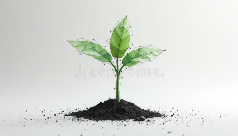 Low Poly Wireframe Growing Plant Sprouts from Soil As Metaphor of ...