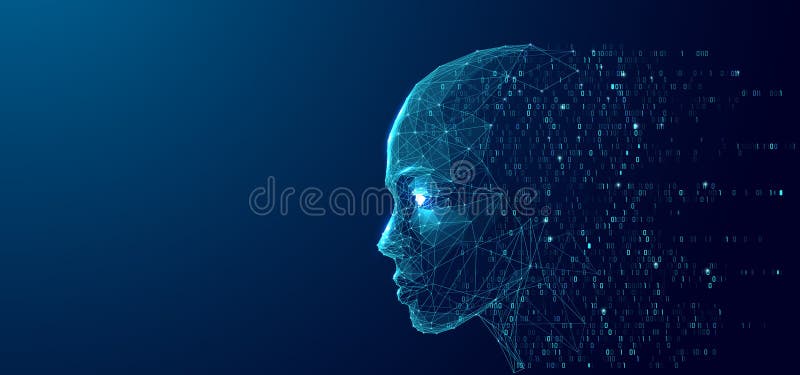 Low Poly Wireframe Human Face Flows into Binary Code. Tech Vector Bg Stock Vector - Illustration ...
