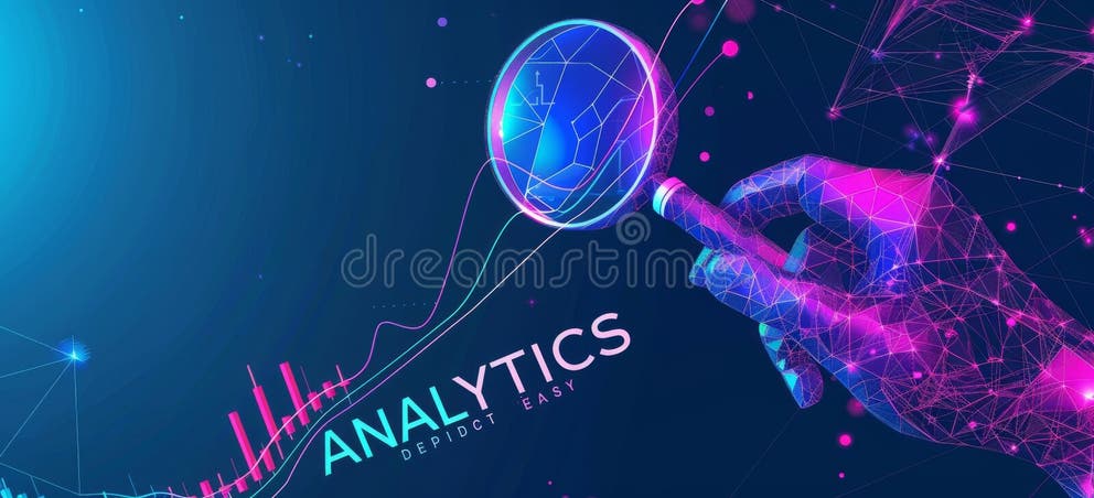 Low Poly Wireframe Illustration of Analytics Concept with Magnifying ...