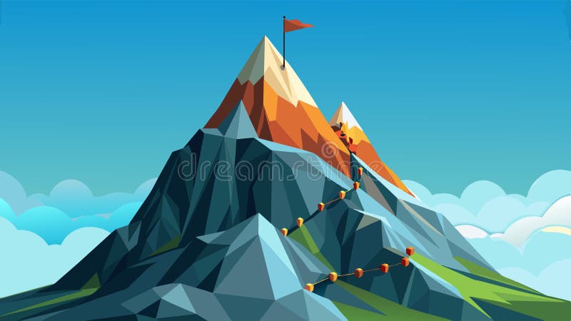 Low Poly Wireframe Mountain. Mountain Climbing Route To Peak. Concept ...