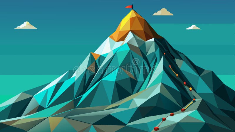 Low Poly Wireframe Mountain. Mountain Climbing Route To Peak. Concept ...