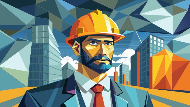 Low Poly Wireframe Portrait of an Industry Engineer Worker and Hard Hat ...