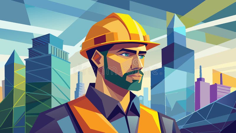 Low Poly Wireframe Portrait of an Industry Engineer Worker and Hard Hat ...