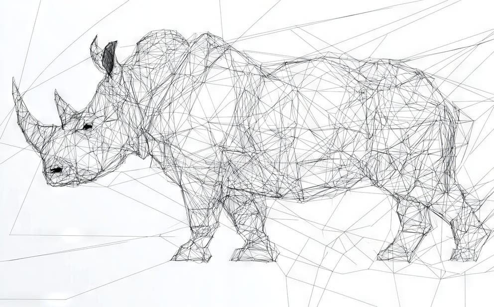 A Low Poly Wireframe Rhino Design, Emphasizing Construction Concepts ...