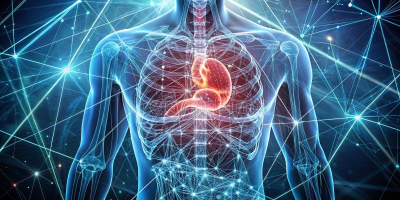 Low Poly Wireframe Visualization of the Human Stomach a Double Exposure ...